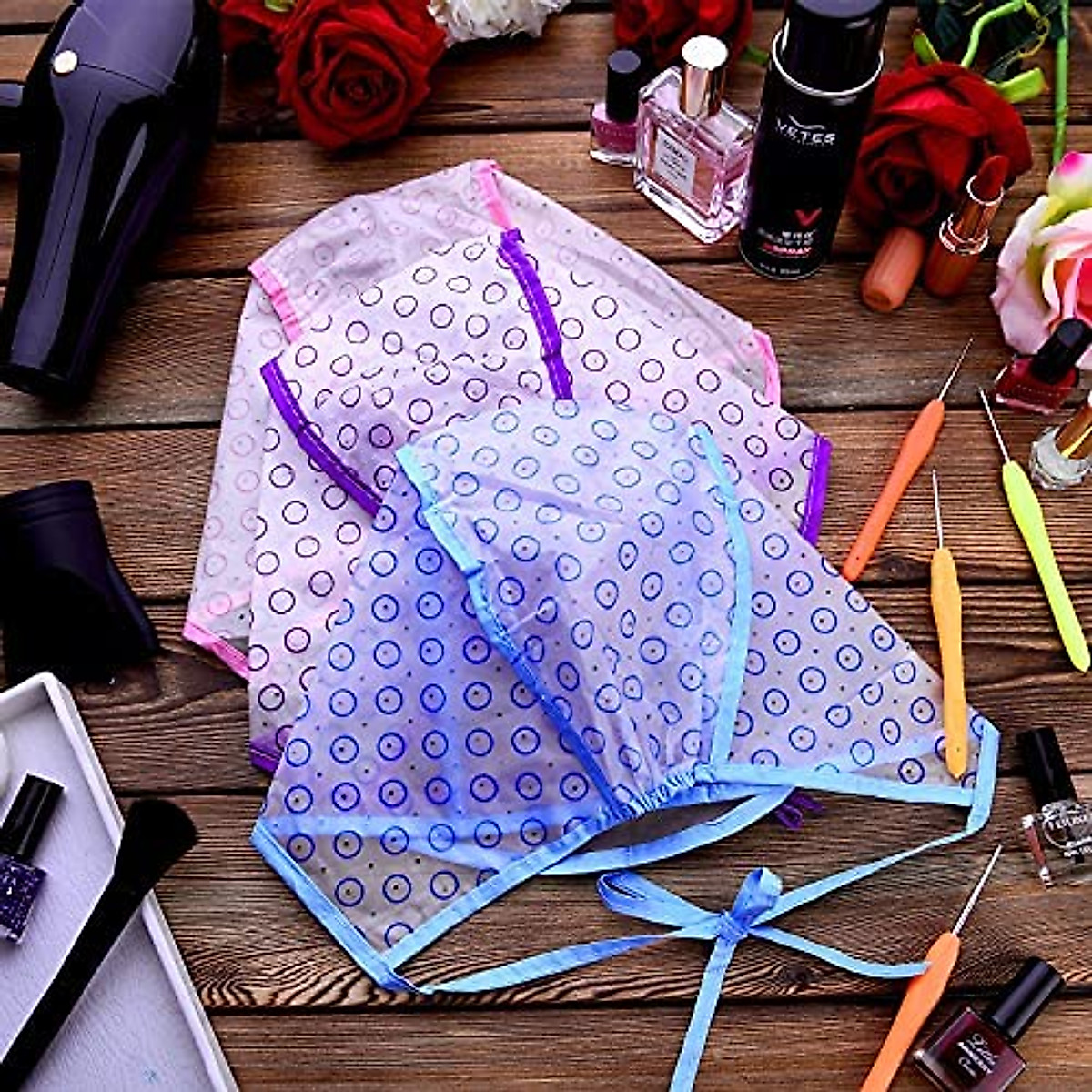 Waydress 6 Pieces Highlight Hair Cap Salon Hair Coloring Highlighting Dye Tipping Cap Frosting Caps with 4 Pieces Highlighting Needles Crochet Hooks for Dyeing Hairdressing Tool(Purple/Blue/Pink)