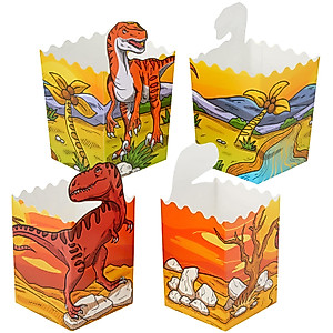 BLUE PANDA 60 Pack Dinosaur Popcorn Boxes for Candy, Snacks, Kid's Birthday Party Supplies (4 Dino-Themed Designs)