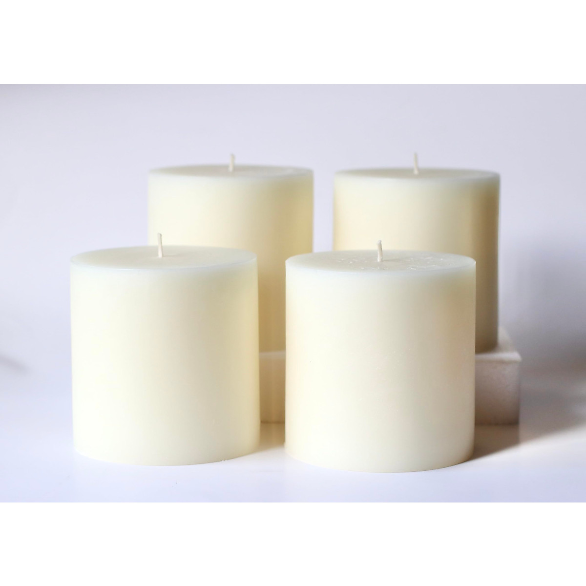Ivory 4 x 4 by Modern Candle Design Large Unscented Pillar Candle Handmade in The USA (Set of 4)