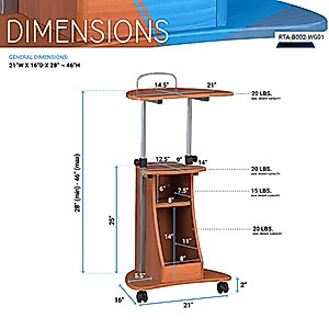Adjustable Height Laptop Cart With Storage. Color: Woodgrain