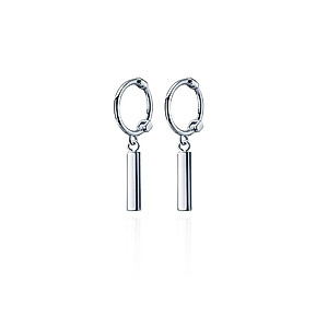 Reffeer Solid 925 Sterling Silver Bar Hoop Earrings Huggie for Women Small Bar Huggie Earrings Drops (A-Silver)
