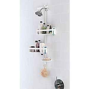 Umbra Flipside Flex Pole Shower Caddy, Adjustable Shower Caddy with Flex Gel-Lock Technology, Works on Rail and Hand-Held Showers, White/Nickel Finish