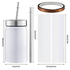 4 Pack Sublimation Blanks Tumbler (& Preparation kit Incl 4 Stainless Steel tumblers with lids, Metal Straws, x4 Sublimation Shrink wrap & Tape. for hot or Cold Beverages (170z Mason Jar)