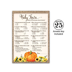 PUMPKIN Baby Shower Game, Pumpkins BABY TRIVIA Game — Pack of 25 — FALL Baby Shower, Rustic GENDER NEUTRAL Baby Shower Games, Little Pumpkin Autumn Fall Baby Halloween baby party games SKU G331-TRV