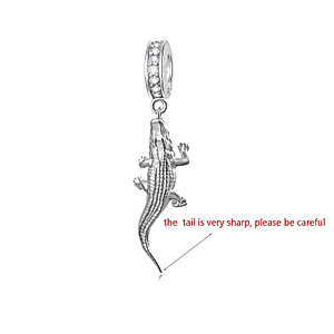 Reptiles Alligator Pendant Charms, fits Pandora Animal Bracelet Necklace, 925 Sterling Silver Crocodile Charm Dangle Beads, Gift for Birthday/Friend/Men/Zoologist