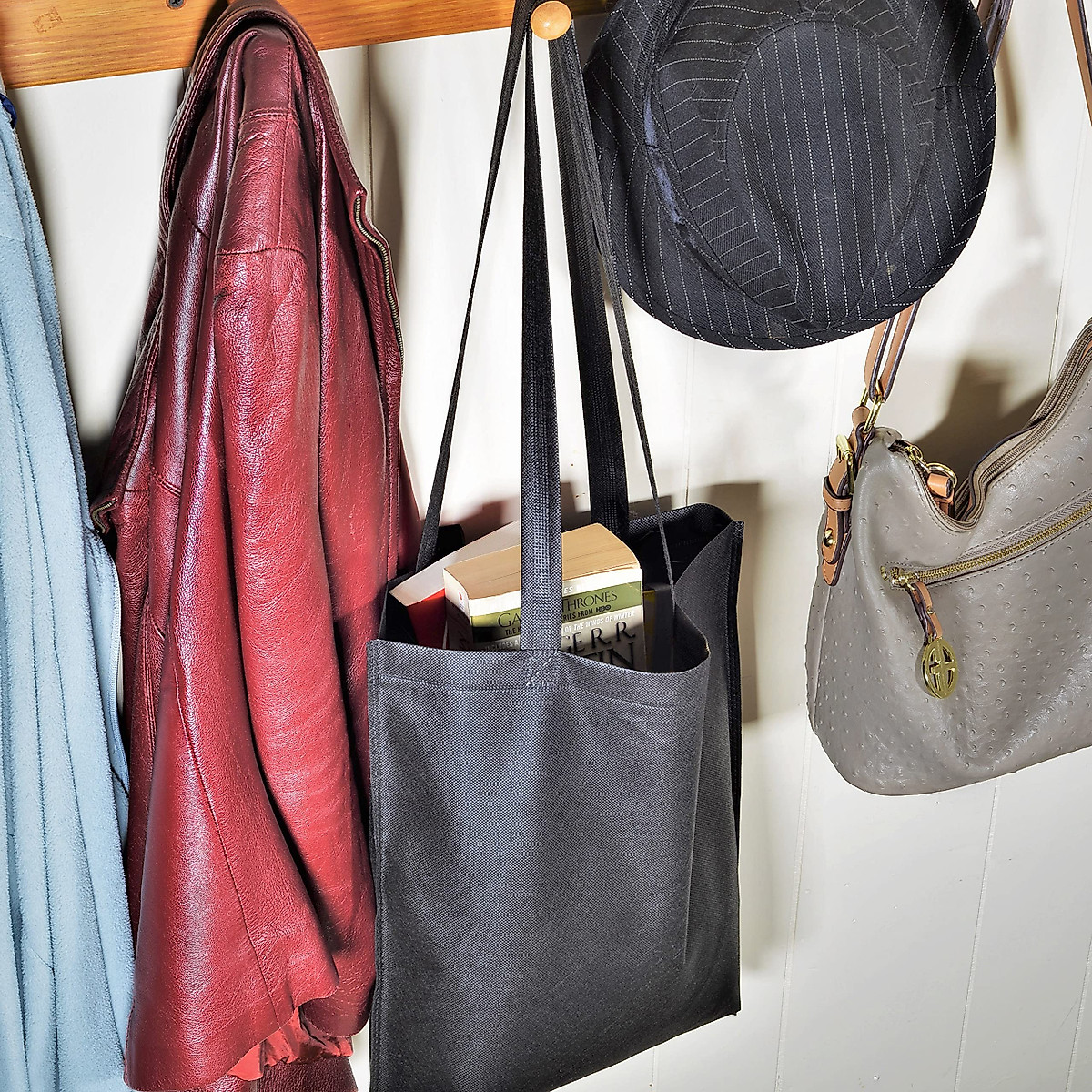 Reusable Shopping Bags - 50 Pack Reusable Black Fabric Thank You Totes with Handles for Shopping, Retail Stores, Small Business, Merchandise, Children's Gifts, Events, Kids Parties - 15x16