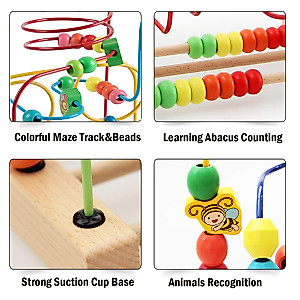 Joqutoys Bead Maze Toy for 1 2 3 Year Old Kids, Wooden Colorful Roller Coaster Circle Toys, Early Educational Toys for Toddlers, First Birthday Gifts for Boys Girls