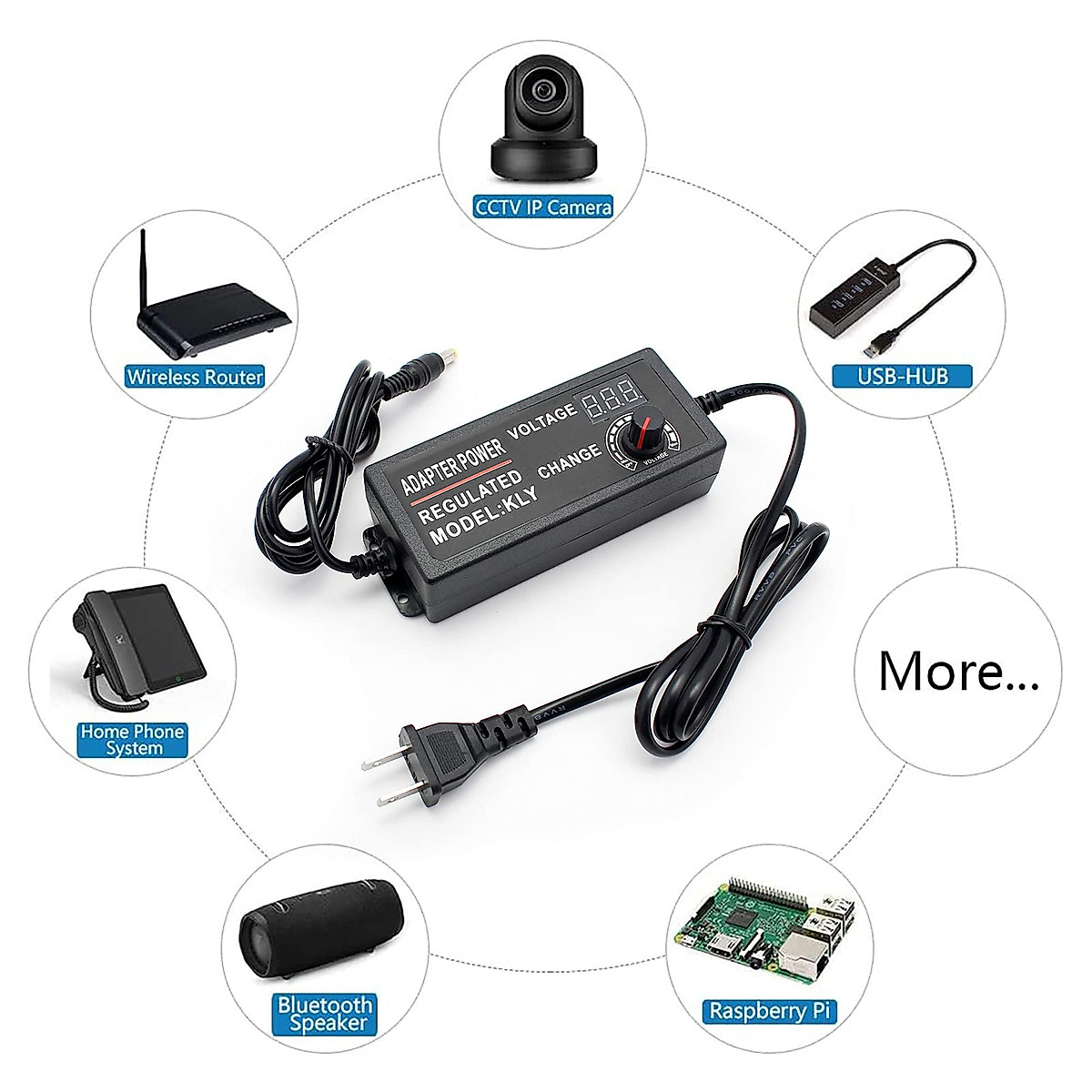 3-24V 2A Adjustable Power Adapter, Yetaida 48W Universal Switching Variable Power Supply 100-240V AC to DC 5V 6V 9V 12V 15V 18V 19V 20V for LCD Monitors, LCD TVs, LED Strip Lights, Routers