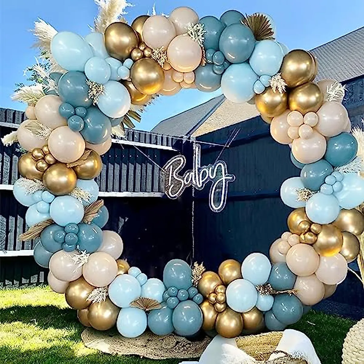 Dusty Blue Balloon Garland Arch Kit,152pcs Navy Blue Macaron Blue White Sand Chrome Gold Balloon for Baby Shower Birthday Wedding Party Supplies