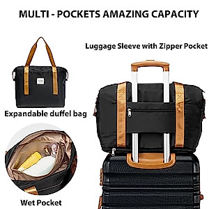 LONG VACATION Luggage Set 4 Piece Luggage Set ABS hardshell TSA Lock Spinner Wheels Luggage Carry on Suitcase (BLACK-BROWN, 6 piece set)