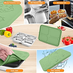 LEGELITE Stainless Steel Bento Box Container with 2 Sauce Cups, 4 Compartments Premium Bento Box, Metal Lunch Box Set for Kids or Adults (Sage)