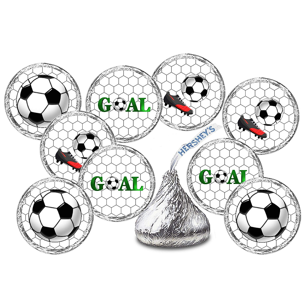 216 Sports Soccer Kisses Stickers, Kisses Stickers for Birthday Party, Baby Shower, Wedding, Graduation, or Any Family Event Decorations, Candy Not Included.