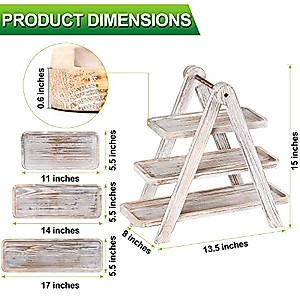 MHM 3 Tier Serving Tray Farmhouse Rustic Gray Wooden 3-Tier Serving Tray - 3 Tier Cupcake Stand Collapsible White Grey Rustic Serving Tray for Parties and Picnics