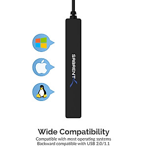 SABRENT 4 Port Portable USB 2.0 Hub + 4-Port USB 2.0 Hub with Individual LED lit Power Switches