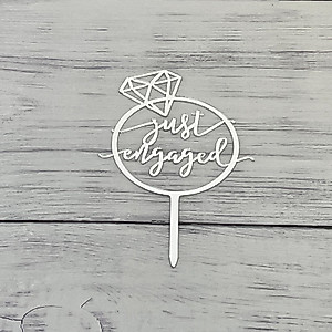 JIEEIN Mirror Silver Just Engaged Cake Topper, We're Engaged Cake Pick Engagement Party Decorations, Bridal Engagement Wedding Cupcake Decoration Party Supplies