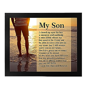 My Son-Love You Forever- Inspirational Family Wall Art, Loving Heartfelt Message With Modern Typographic Beach Sunset Print For Home Decor, Office Decor. Great Wedding-Graduation Gift! Unframed-10x8