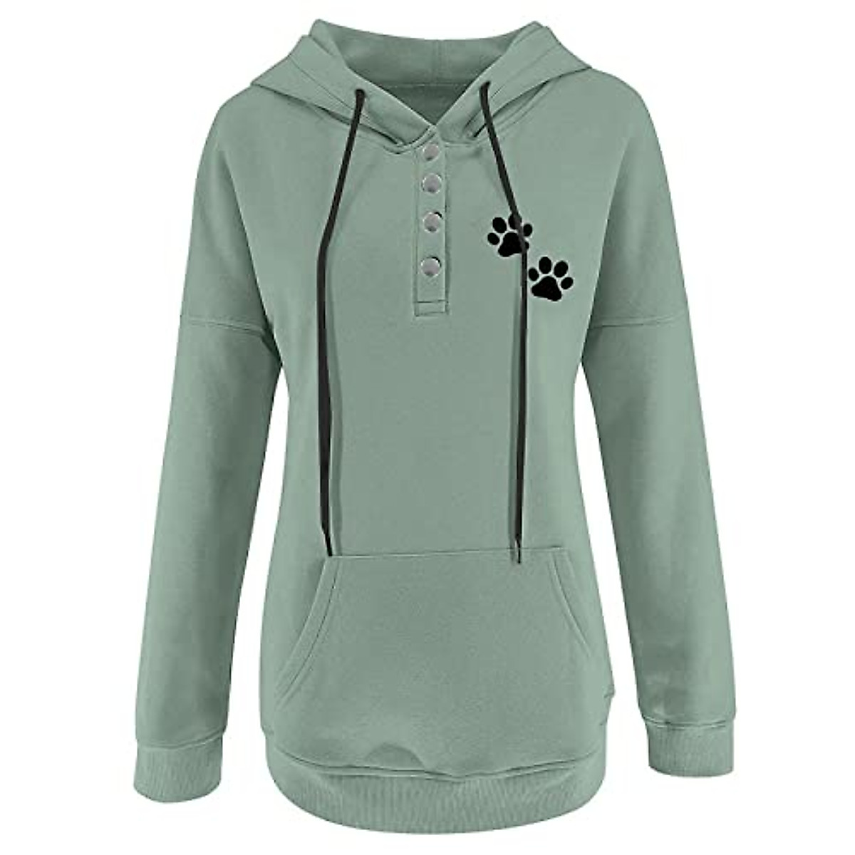 JJHAEVDY Womens Puppy Paw Prints Casual Hoodie Button Down Sweatshirts Long Sleeve Drawstring Pullover Tops Shirts