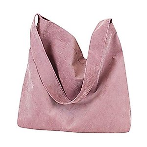 RUIVE Ladies Corduroy Canvas Bag Simple Solid Color Shoulder Shopping Bag Casual Tote Small Shoulder Bag for Men (Pink, One Size)