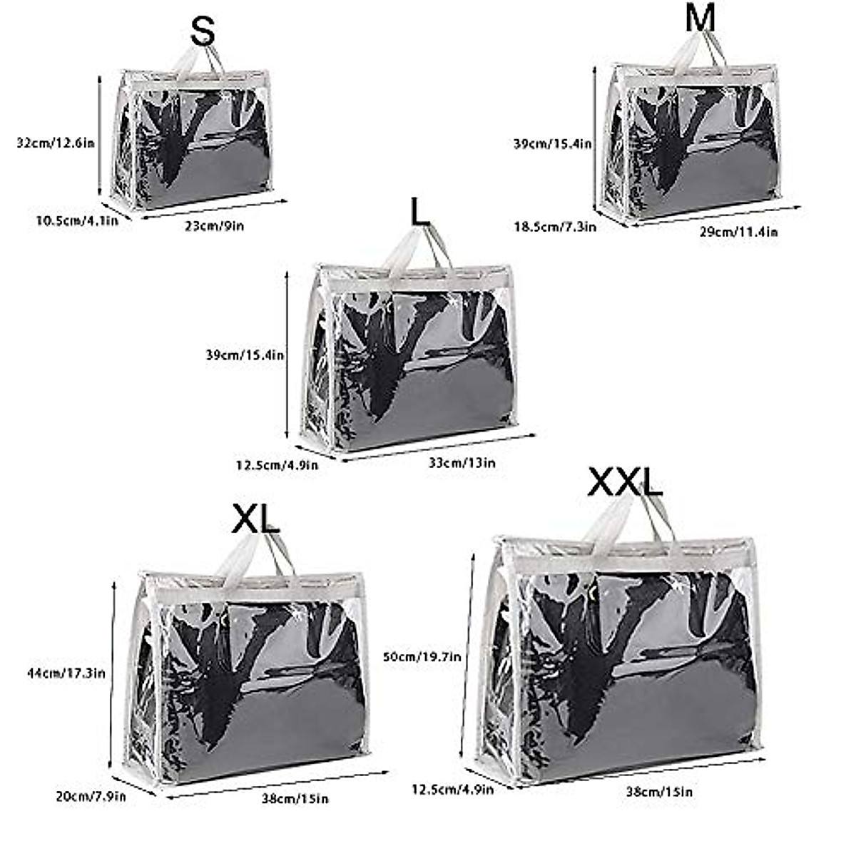 Gcroet 5PCS Handbag Storage,2020 Upgrade Dust Bags For Handbags,Handbag Organizer,Purse Storage Bag,Transparent Handbag Organizer Anti-Dust Bag Storage for Hanging Closet with Zipper and Handle(Grey)