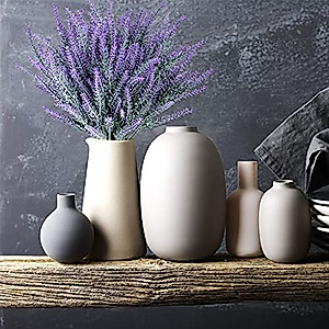 12 Bundles Fake Flowers Artificial Lavender Faux Plastic Purple Flowers for Home Wedding Kitchen Garden Patio Window Box Office Table Centerpieces Indoor Outdoor Decor (Gray Purple)