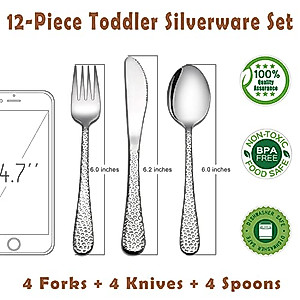 12-Piece Toddler Kids Silverware Set, HaWare Stainless Steel Hammered Flatware Cutlery, Children Tableware Includes 4 Spoons 4 Forks 4 Butter Knives, Ideal for Preschooler, Dishwasher Safe