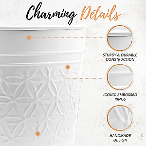 Autumn Alley Handcrafted White Bathroom Trash Can, Round Open-Top Bathroom Wastebasket White Stylish Metal Wastebasket for Home, Office, Bedroom Decorative Waste Basket Decor, White, 2 Gal.