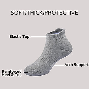 EPEIUS Kids Cushioned Socks Low Cut/Ankle Running Socks Thick Cotton Athletic Sports Socks for Boys Girls 6 Pack 7-10 Years,Black White Light Grey