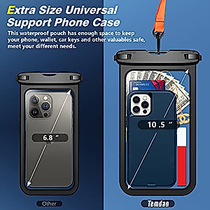 Temdan 2 Pcs Waterproof Phone Pouch, [Up to 10" Large] Universal IPX8 Waterproof Cell Phone Case Dry Bag with Lanyard for iPhone 14 Pro Max/13/12/11/SE/8,Galaxy S23 Ultra/S22/S21 for Vacation -Black