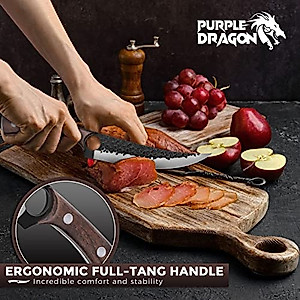 Purple Dragon 7 Inch Boning Knife Hand Forged Fillet Knife Full Tang Chef Knife Meat Vegetable Cleaver High Carbon Steel Kitchen Knife For Fish Meat Deboning With Gift Box for Home Kitchen Restaurant
