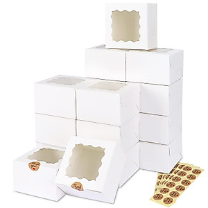 Moretoes 50pcs 4x4x2.5 Inches White Bakery Boxes with Window, Cookie Boxes, Mini Cake Boxes, Dessert, Pastry, Small Treat Boxes
