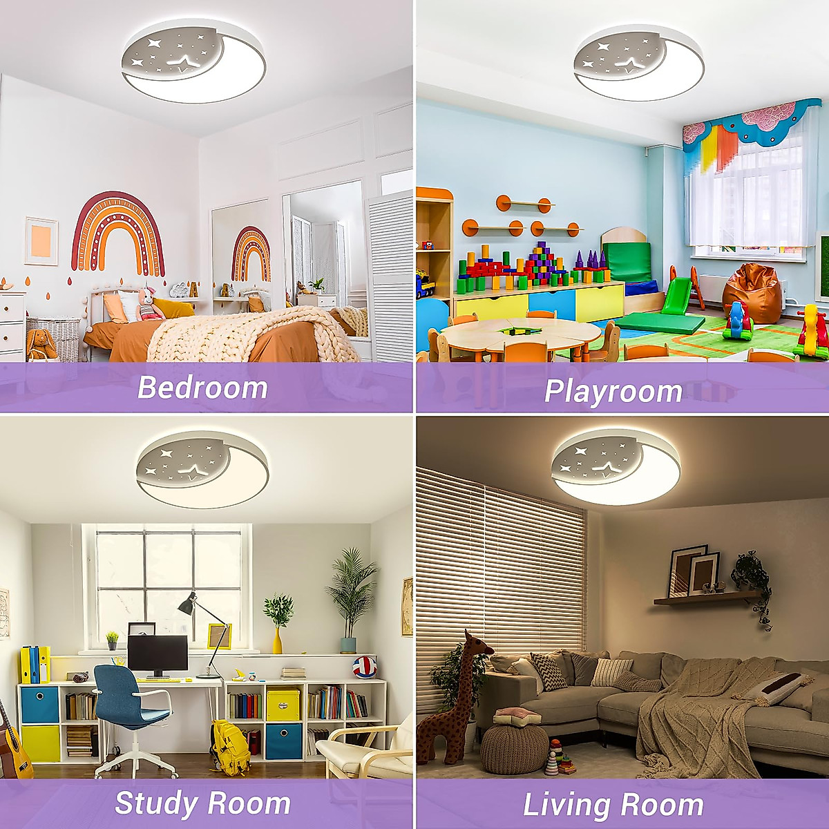 15.75 Inch Flush Mount Ceiling Light for Kids, 30W Large Modern LED Ceiling Lights, 3000K/4500K/6500K Selectable, Moon and Star Ceiling Light Fixture for Bedroom Children's Room Nursery Playroom