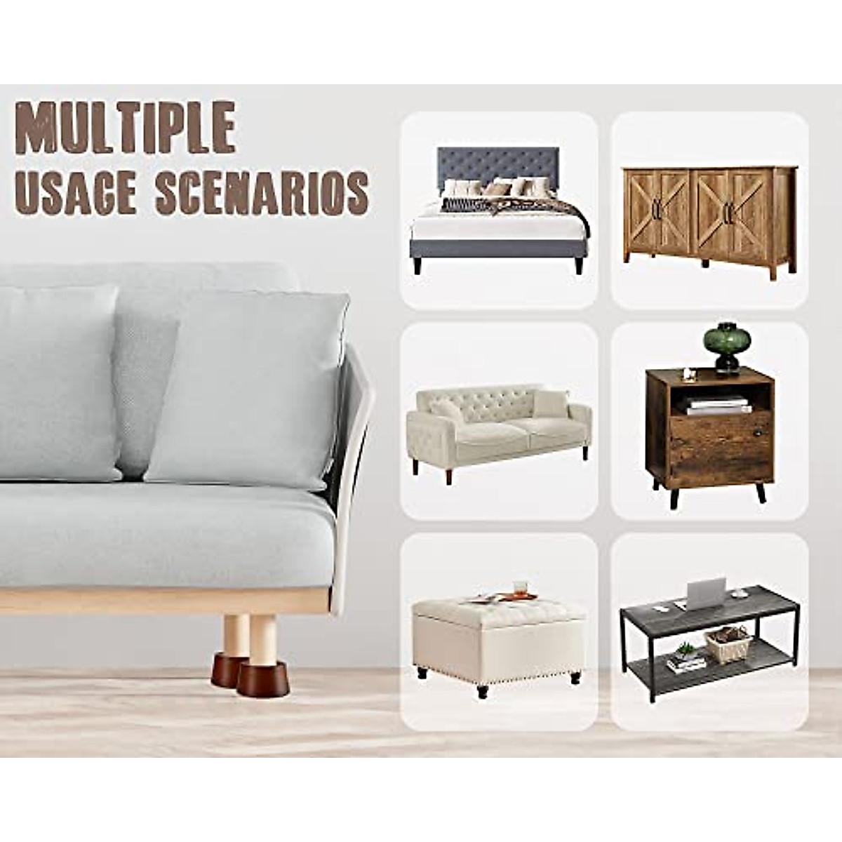 Wood Bed Furniture Risers Blocks - 2 inch Set of 4 Bed Risers, Heavy Duty Solid Wood Round Risers support 8000 lbs, Sofa Riser with Non-Slip Pad, Create Storage Space and Easy cleaning for the sweeper