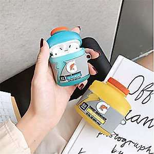 Shineyii for Airpod 2/1 Case Soft Silicone Cute Cartoon Kawaii Funny Cover Fashion Protective Skin Accessories Keychain Boys Kids Teens Cases Compatible with Airpods 2&1, Blue Bottle