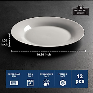 10 Strawberry Street 10.5" Catering Round Dinner Plate, Set of 12