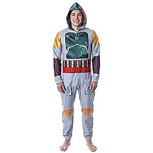 Star Wars Mens' Boba Fett Hooded Costume Union Suit One-Piece Pajama (2XL/3XL) Grey