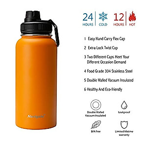 NAVIGATE 32oz Wide Mouth Stainless Steel Water Bottle with Two Lids, Double Walled Vacuum Insulated Travel Sports Flask Cup |Keep Drink Stay Cold & Hot, Leak Proof
