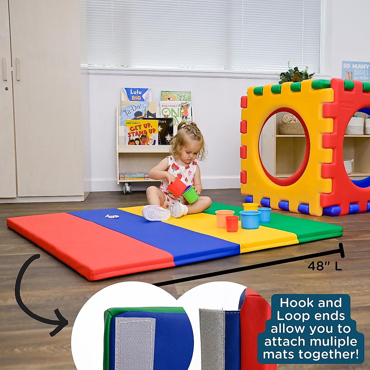 Children's Factory Rainbow Folding Gym Activity Mat, 4 ft x 4 ft, Cushioned Floor Mat for Kids, Daycare Floor Mat for Kids