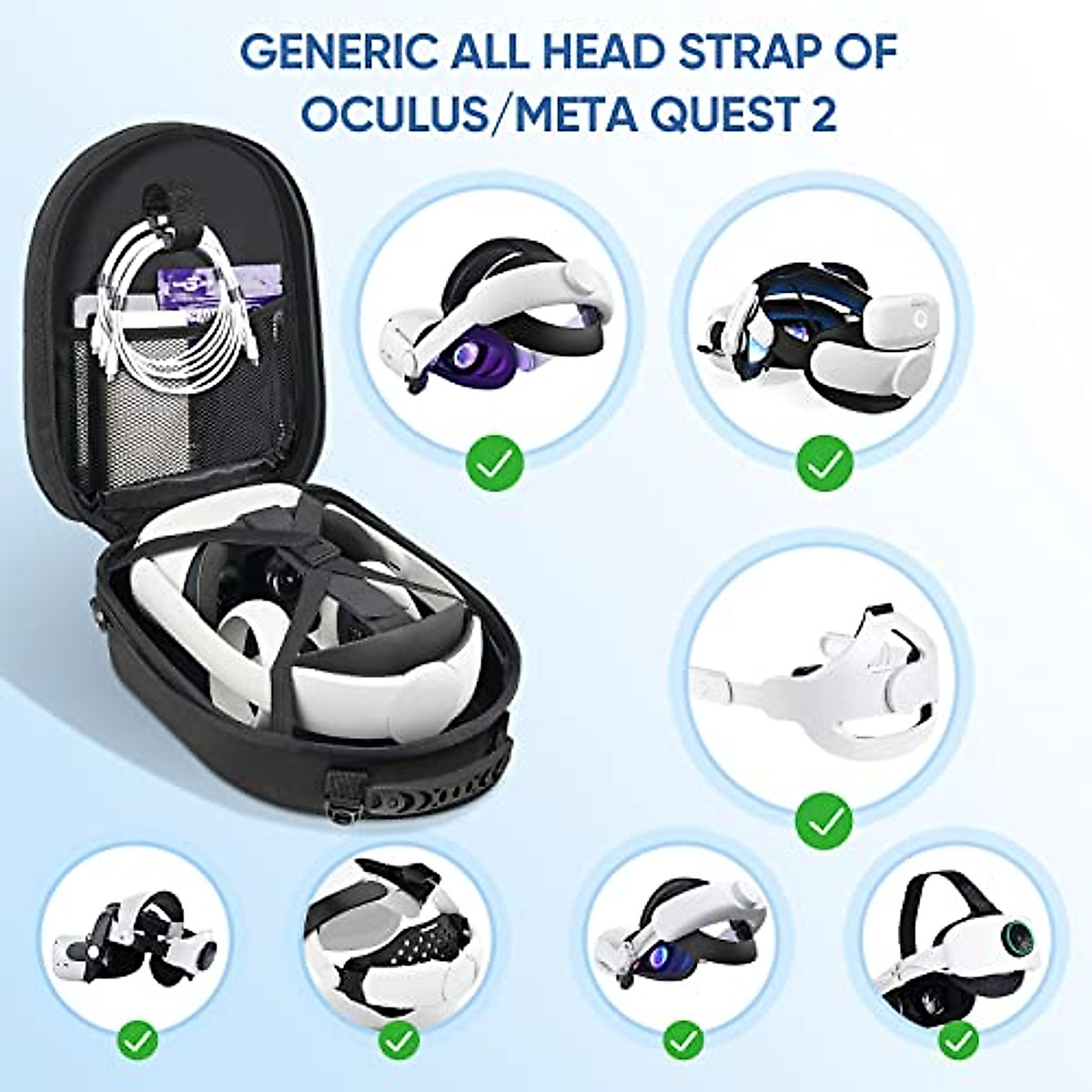 Carrying Case for Oculus Meta Quest 2/Quest Pro and Accessories, Expandable Capacity Generic Compatible with Kiwi Design/BOBOVR All Elite Strap with Battery, Travel Storage Backpack