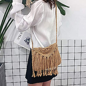 Meyaus Women Small Fringed Cotton Crochet Cross-body Bag Bohemian Shoulder Bag Purse