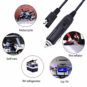 SinLoon Cigarette Lighter SAE Battery Charger Cable, 12V 5A Cigarette Lighter Plug to SAE Quick Release Adapter Extension Charging Cable with Fuse and LED Light(35cm)
