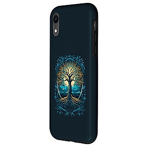 iPhone XR Odin Tree of Life Viking Valhalla Pagan Blue and Yellow Case