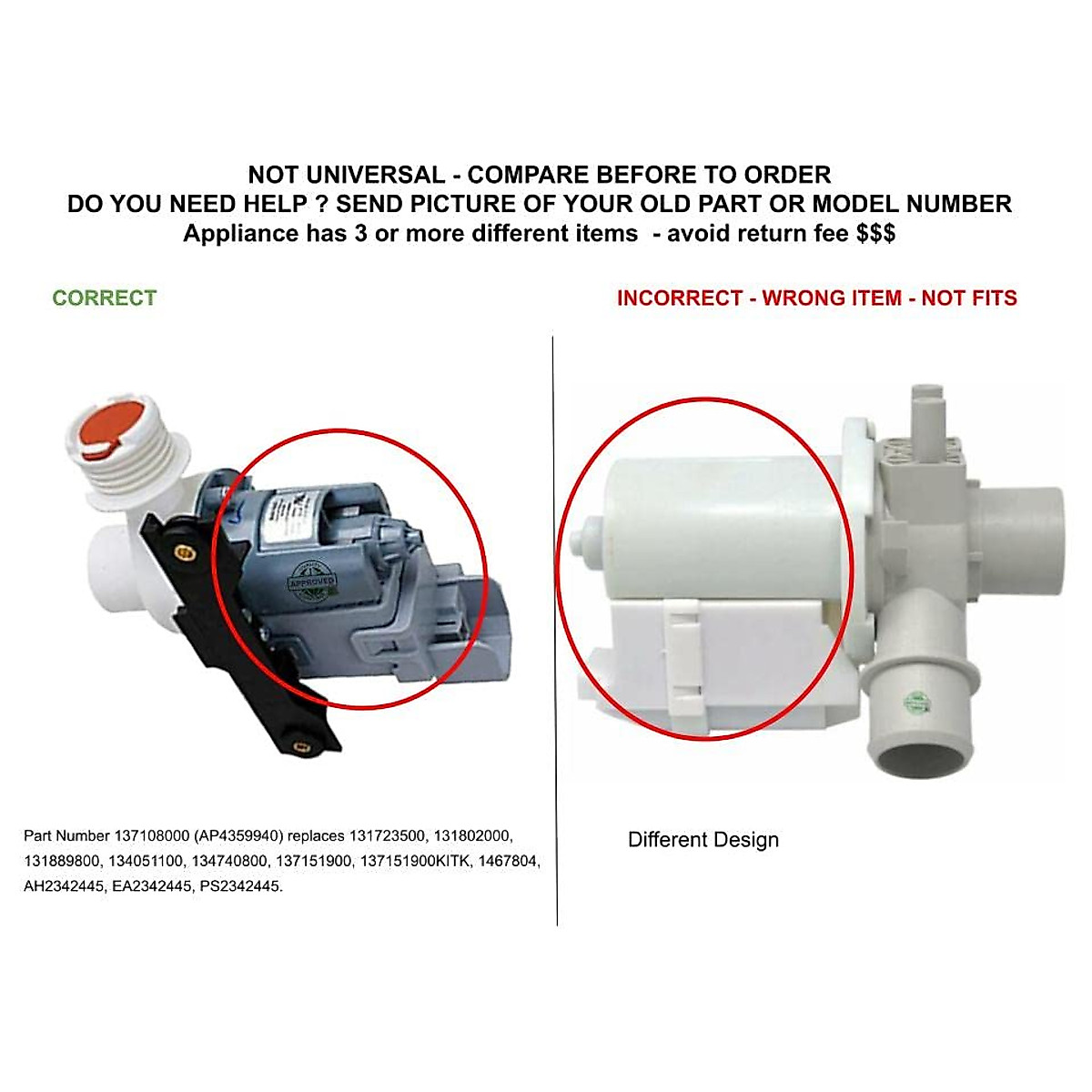 GLOB PRO SOLUTIONS 137108000 Washer Water Drain Pump Assembly 5 ¼" length Approx. Replacement for and compatible with Frigidaire Kenmore Electrolux White Westinghouse 137108000 Heavy DUTY