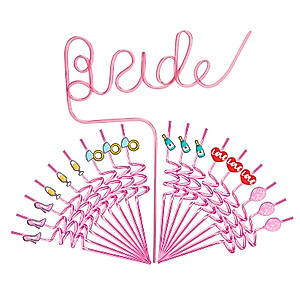 19Pcs Bride Straws - Bachelorette Party Favors Bridal Shower Gifts for Bride to Be Drinking Straws, 1 Large Bride and 18 Small Straw Bachelorette Decoration Party Supplies