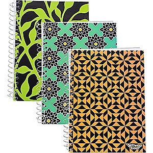 3-Pack - Random Designs - 7" x 5" Spiral Bound Notebook, 120 Sheets per Notebook, College Ruled, Perforated for Easy Tear Outs (3-Pack, Random Designs)