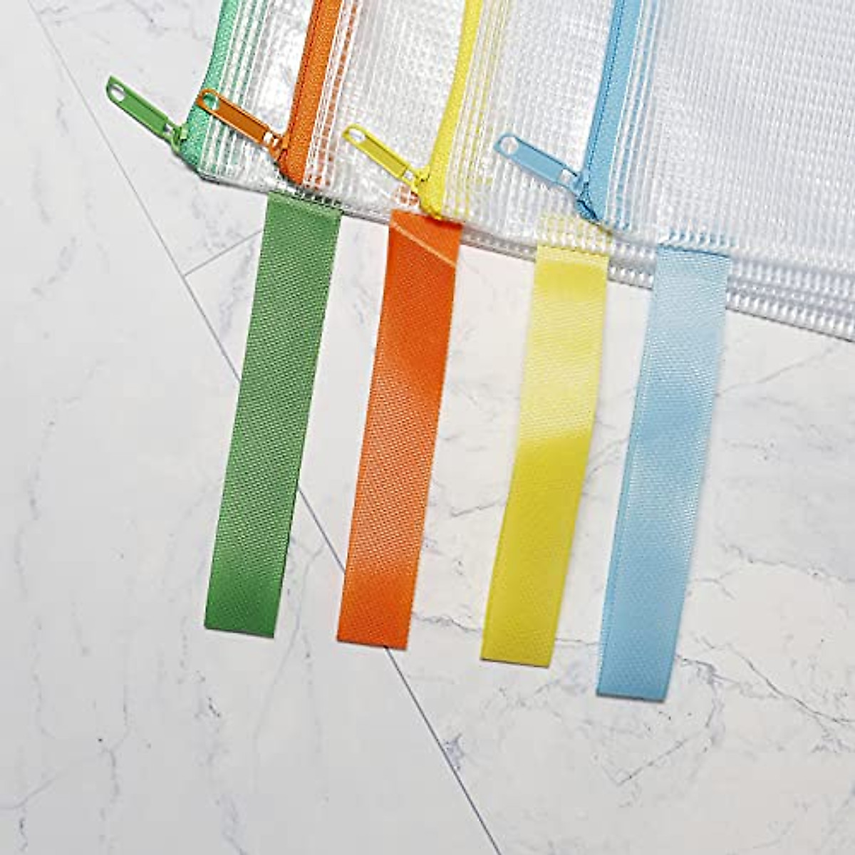 Kinhshion Zipper Pouch Set of 12 PVC Zipper Bags with Name Card Clear Zipper Pouch A4 Plastic Organizer Bag Zipper Folder Bag Cosmetic Bags Travel Storage Bags 4 Colours