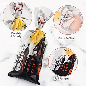 200 PCS Halloween Cellophane Treat Bags, Halloween Goodie Bags with Twist Ties, Halloween Candy Bags for Halloween Party Favors, Trick or Treat, Hallowen Gift Party Supplies