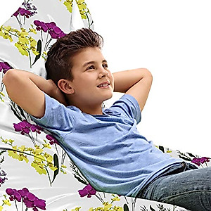 Ambesonne Flowers Lounger Chair Bag, Floral Theme Natural Motif Yellow and Purple Orchids Image on Plain Background, High Capacity Storage with Handle Container, Lounger Size, Multicolor