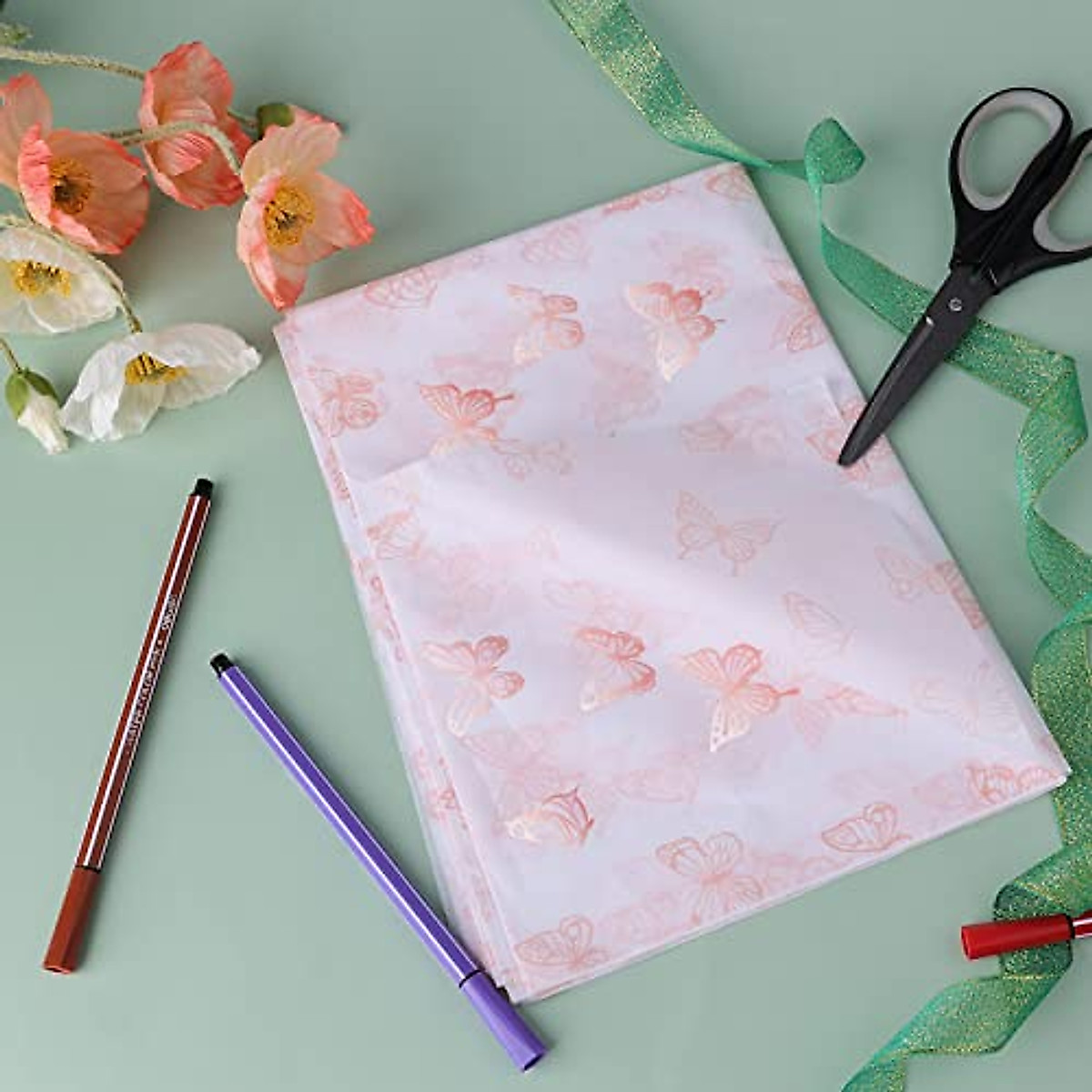 KINBOM 30pcs 35 x 50cm/ 13.8 x 19.7 inch Butterfly Tissue Paper, Rose Gold Wrapping Paper Metallic Packing Paper for DIY Crafts Baby Showers Birthday Wedding