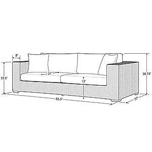 Zuri Modern Marquesa Outdoor Black Wicker Sofa with Quick Drying Cushions in White