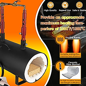 Yoursme Propane Gas Forge, Double Burner Blacksmithing Forge Large Capacity Forge, Oval Propane Burner Forge with 16.85¡®¡¯ V-Bit Tongs & Leather Welding Gloves for Farrier, Knife and Tool Making